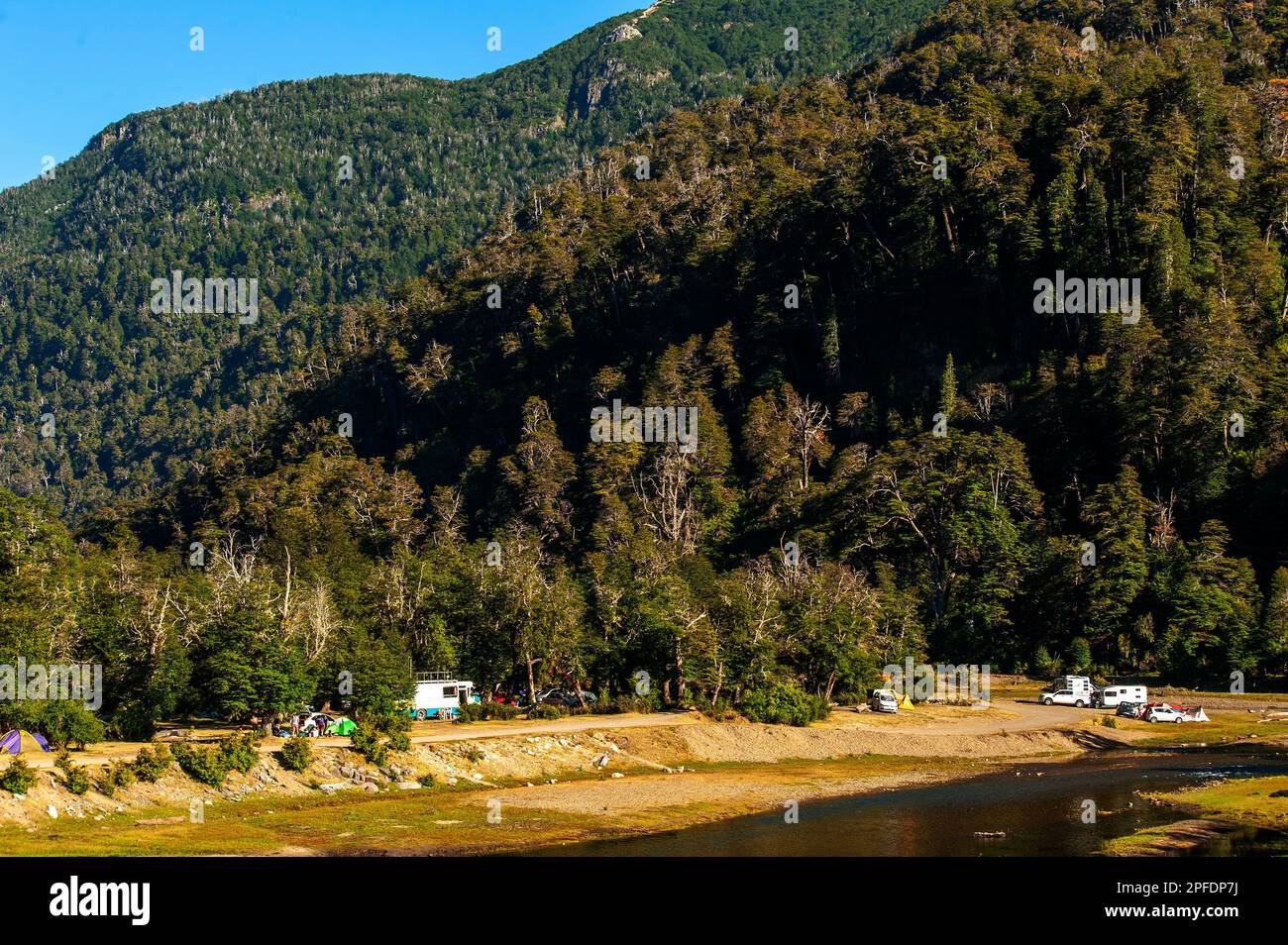 Camping on the shores of Pichi Traful river, on the shores of Pichi ...