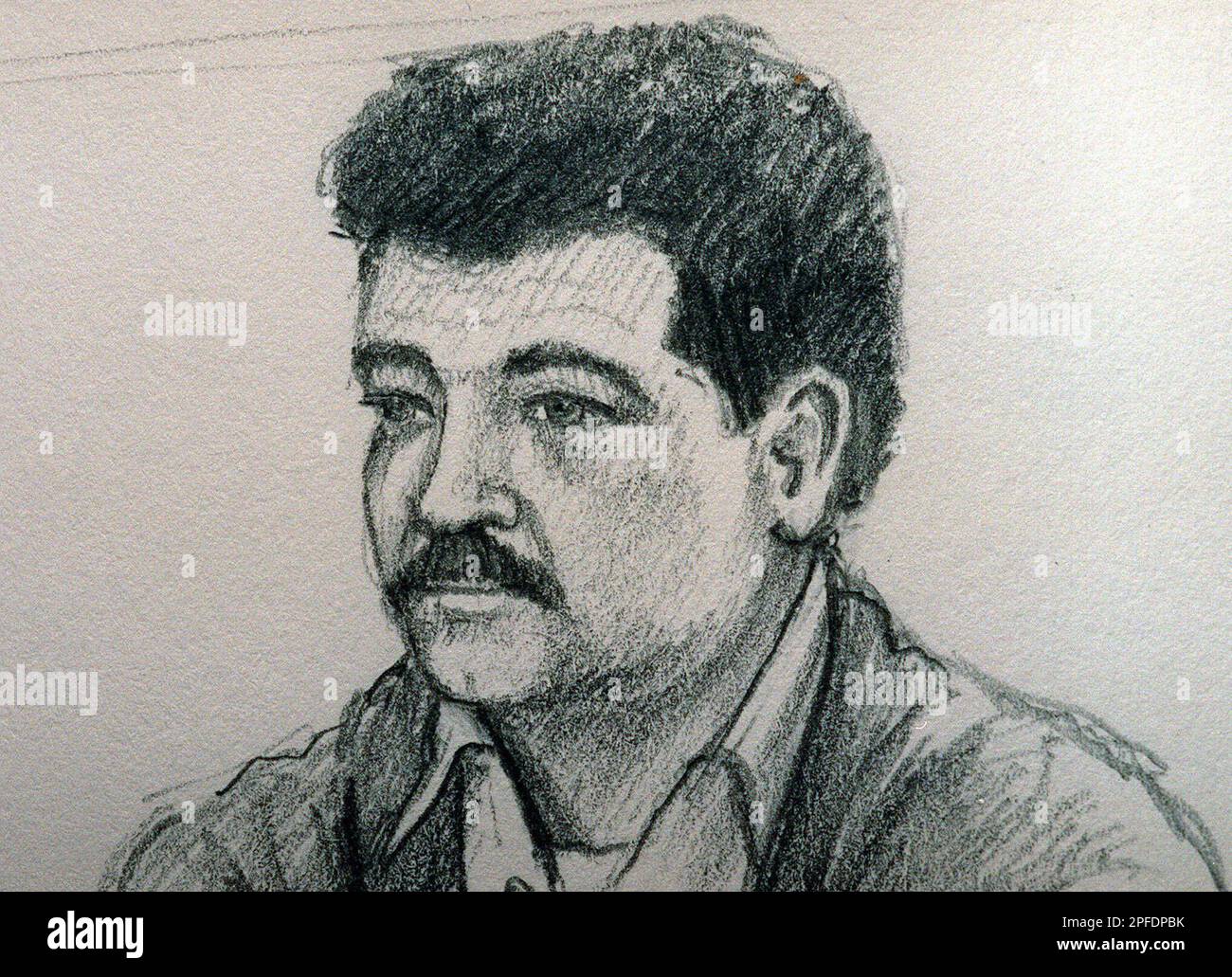 The drawing shows one of the five defendants, the Palestinian Yasser ...