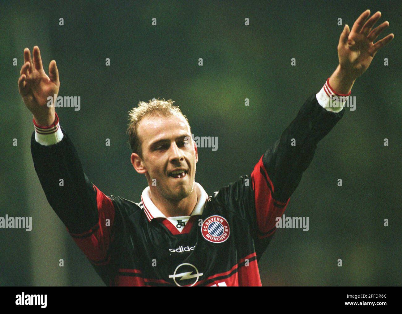 Munich`s Mario Basler celebrating the victory after the first division ...