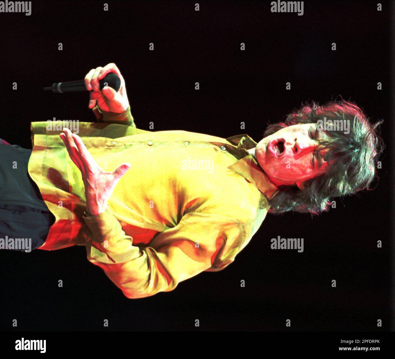 Mick Jagger of the Rolling Stones dances accross the 170-foot wide ...