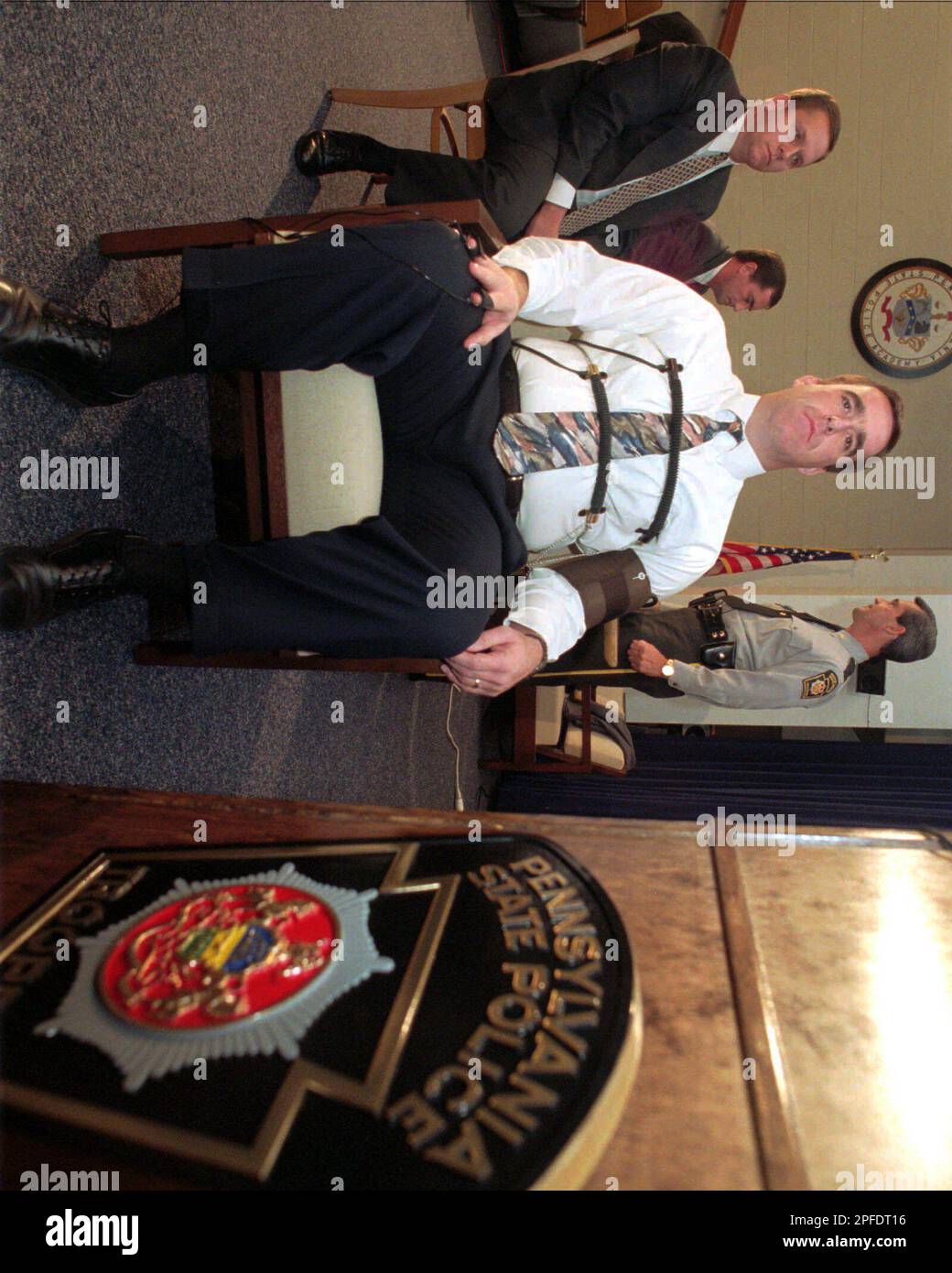 Corporal John Comerer takes a lie detector test at the Pennsylvania ...