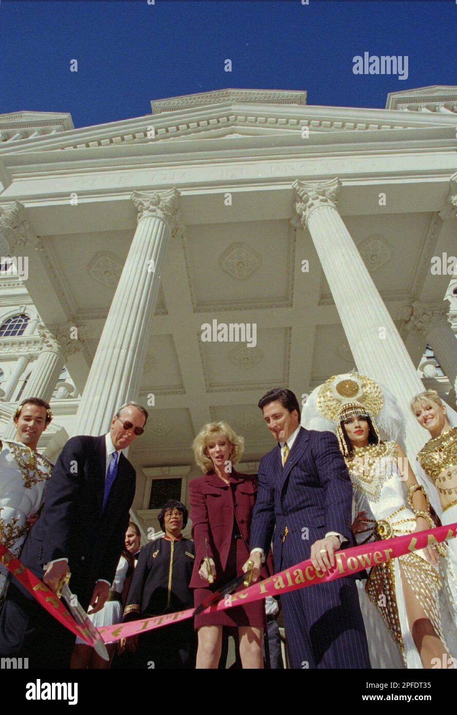 Rand Araskog, chairman of ITT Corp., left, Las Vegas mayor Jan Jones ...