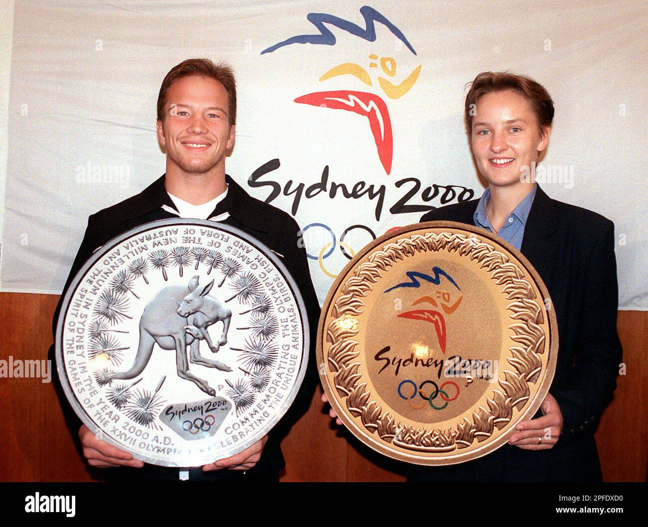 German fencer Katja Nass and wrestler Alexander Leipold presents models ...