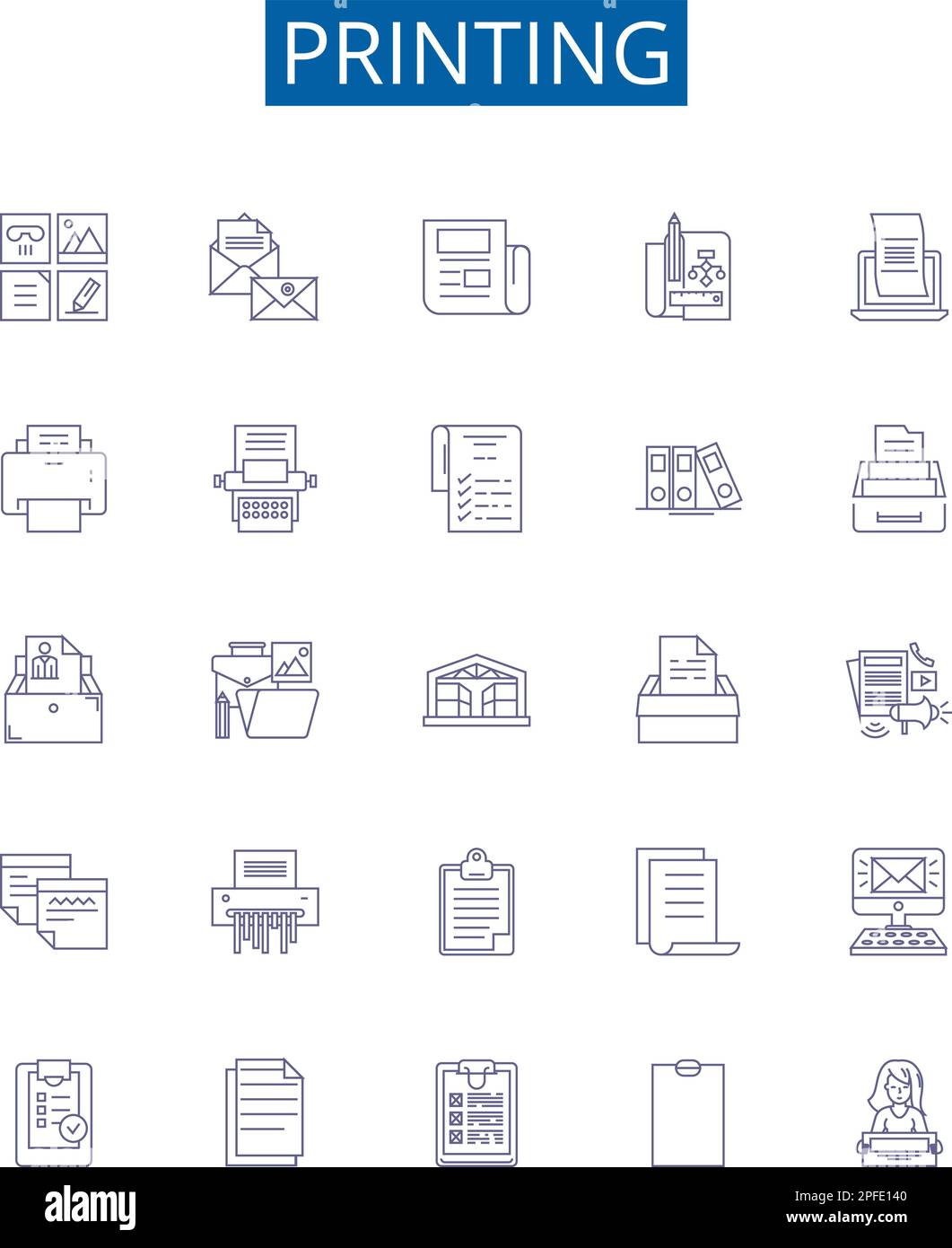 Printing line icons signs set. Design collection of Printing, Ink, Paper, Laser, Press, Colour ...