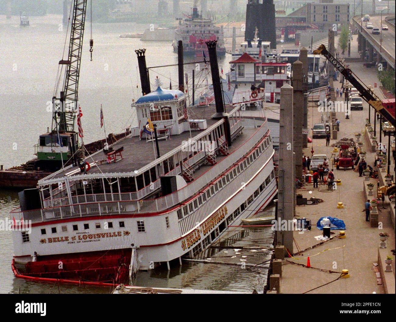 The Belle of Louisville steamboat is seen with its stern partly ...
