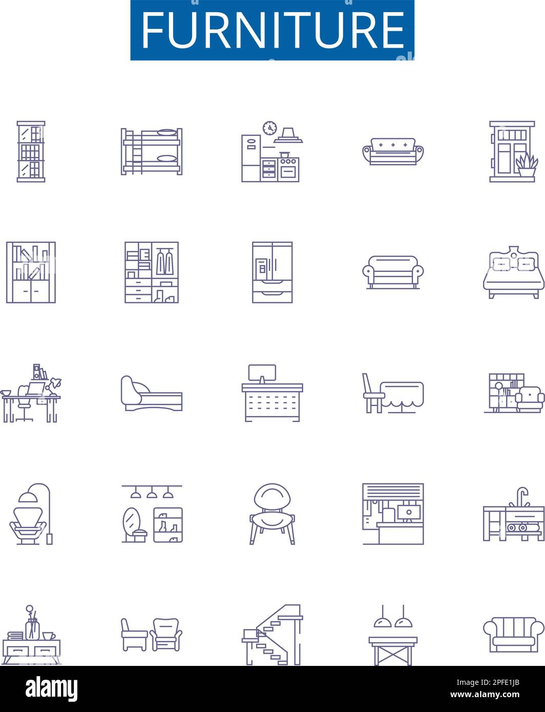 Furniture line icons signs set. Design collection of Chair, Table, Desk ...