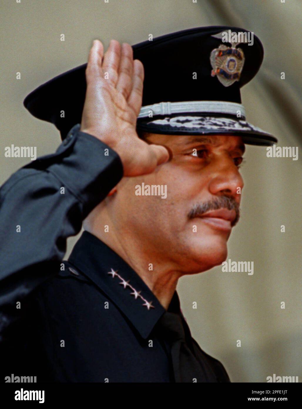 Los Angeles Police Chief Bernard Parks is sworn in during change-of ...