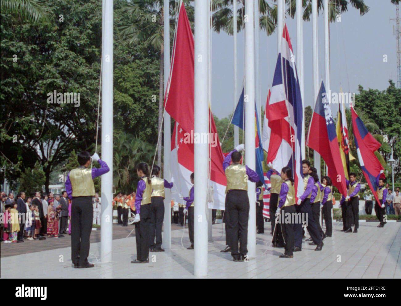 Nine ASEAN members' flags are hoisted in a commemoration of the 30th ...