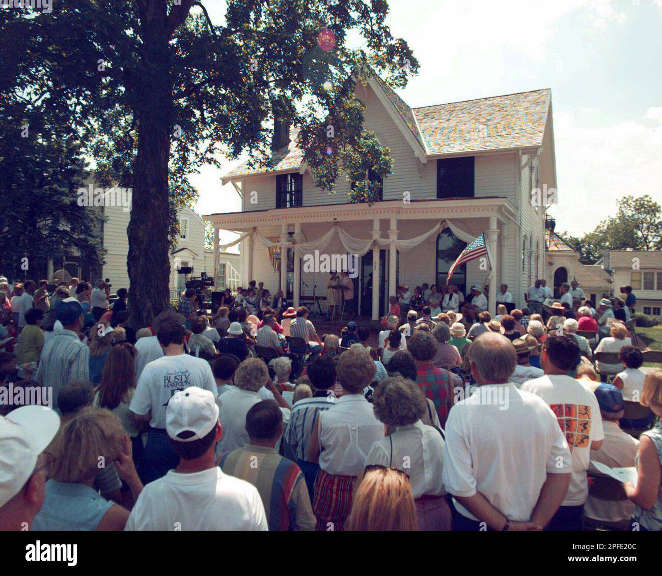 A crowd gathers Saturday, July 26, 1997, outside the birthplace of ...