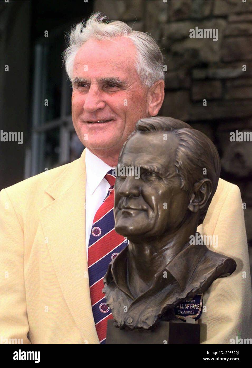 Former Miami Dolphins coach Don Shula poses with his bronze bust after ...