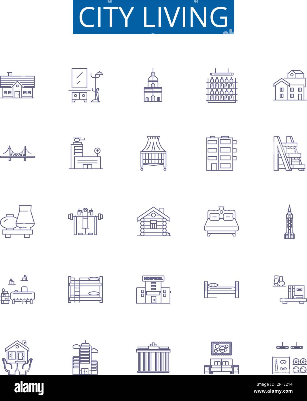 City living line icons signs set. Design collection of Urban ...