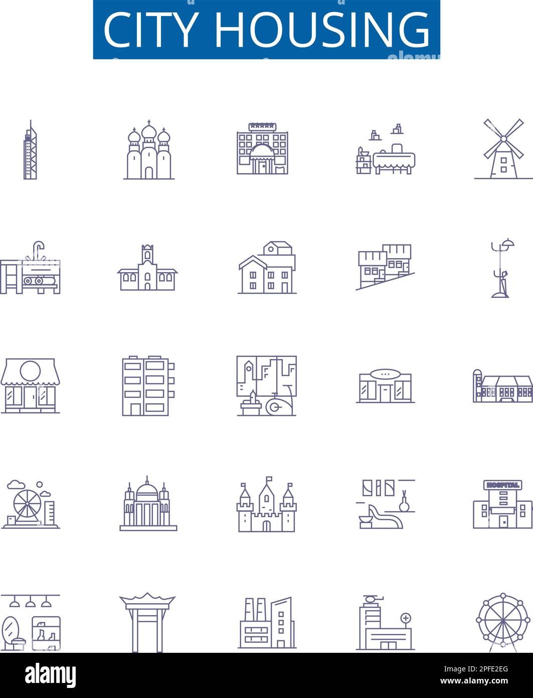City housing line icons signs set. Design collection of Urban ...