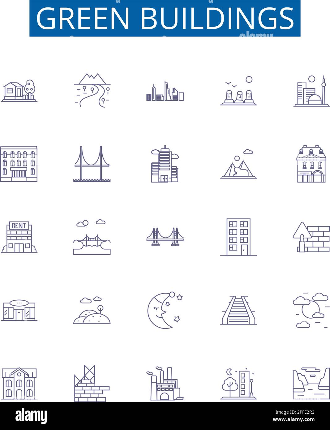Green buildings line icons signs set. Design collection of Ecological ...