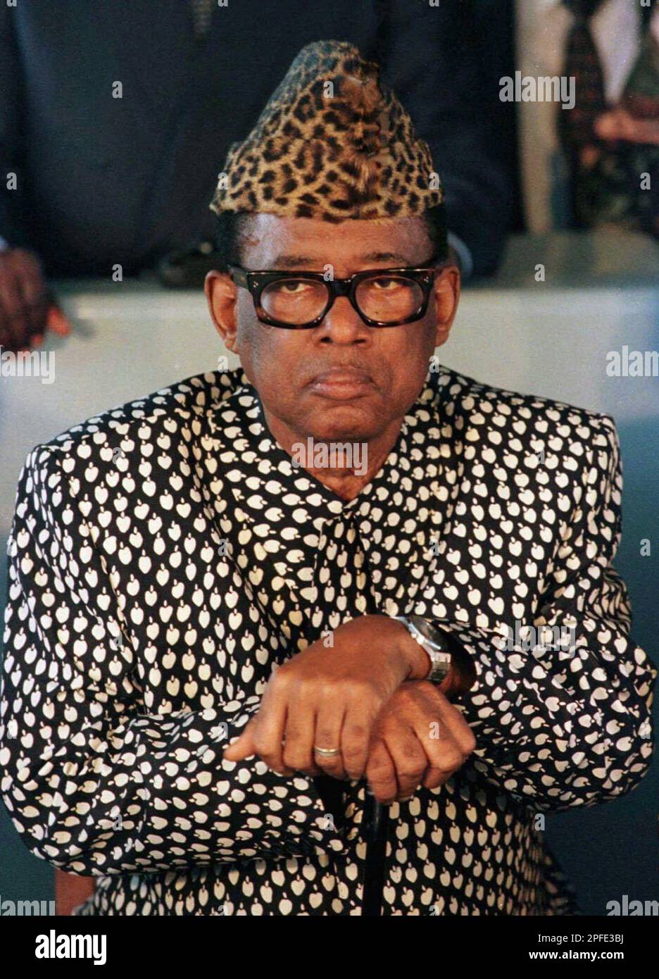 FILE--Exiled former Zairian President Mobutu Sese Seko seen leaning on ...