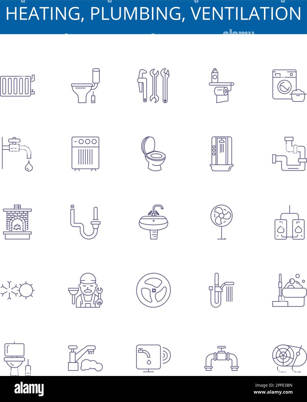 Heating, plumbing, ventilation line icons signs set. Design collection ... Heating, plumbing, ventilation line icons signs set. Design collection ...