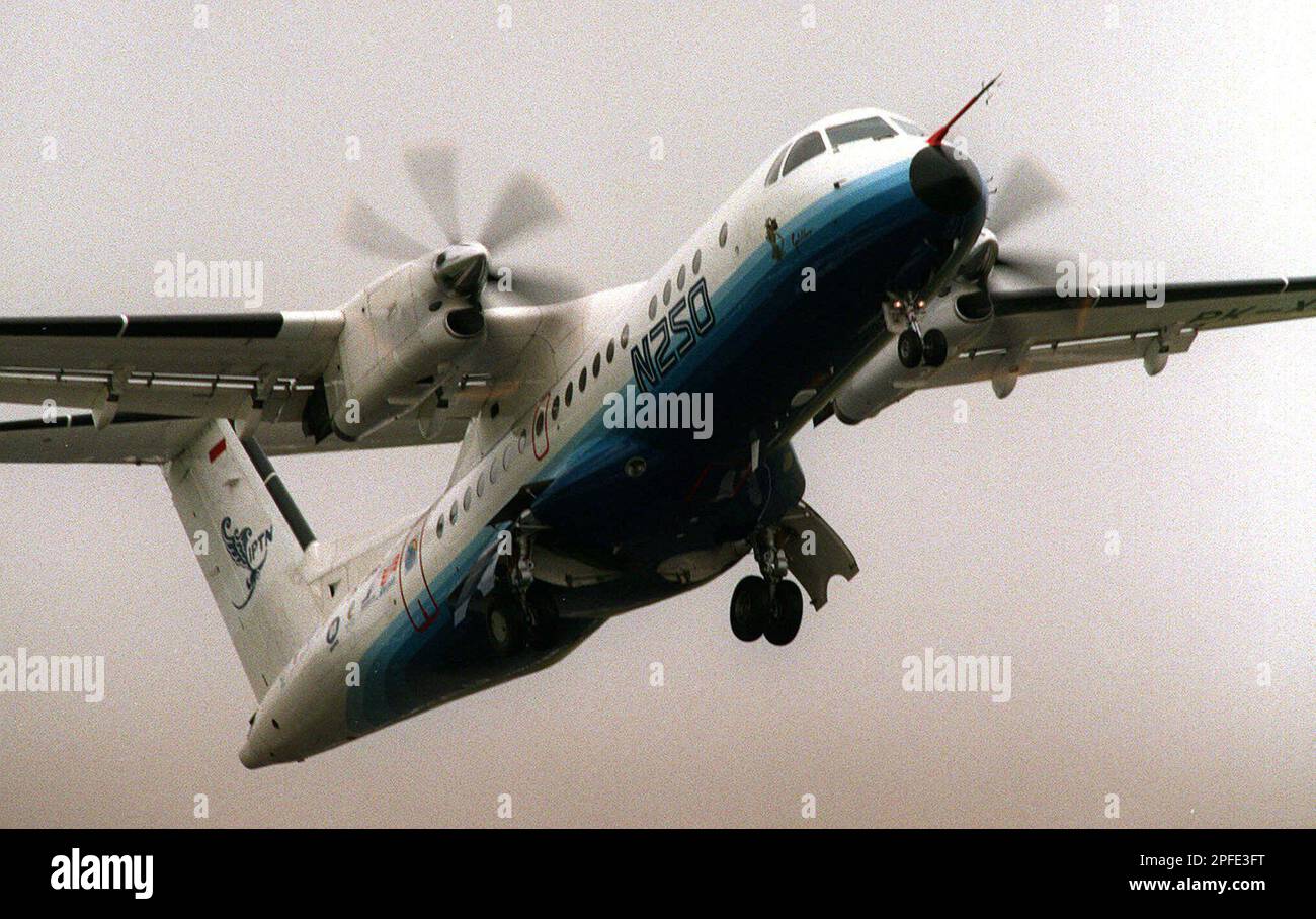 A new Indonesian-made N-250 commuter plane takes off at Berlin's ...