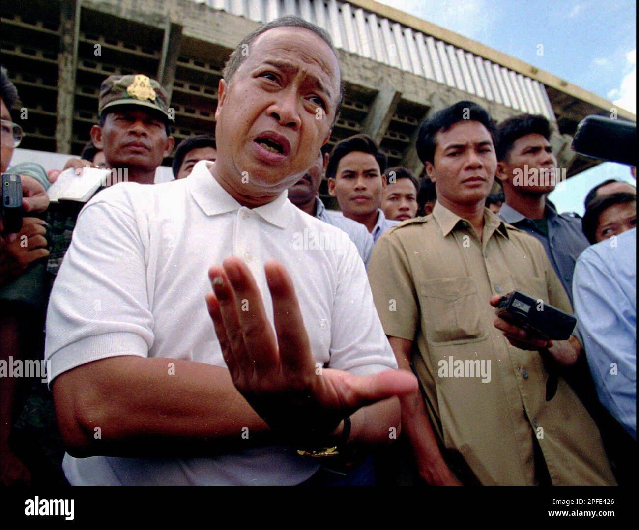 Cambodian First Prime Minister Prince Norodom Ranariddh talks with ...
