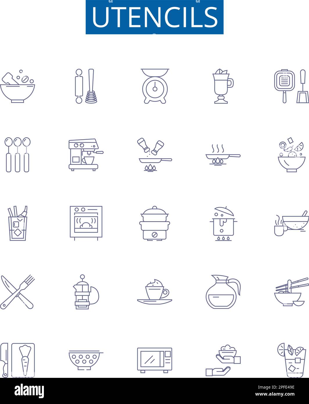 Utencils line icons signs set. Design collection of Utensils, cutlery ...
