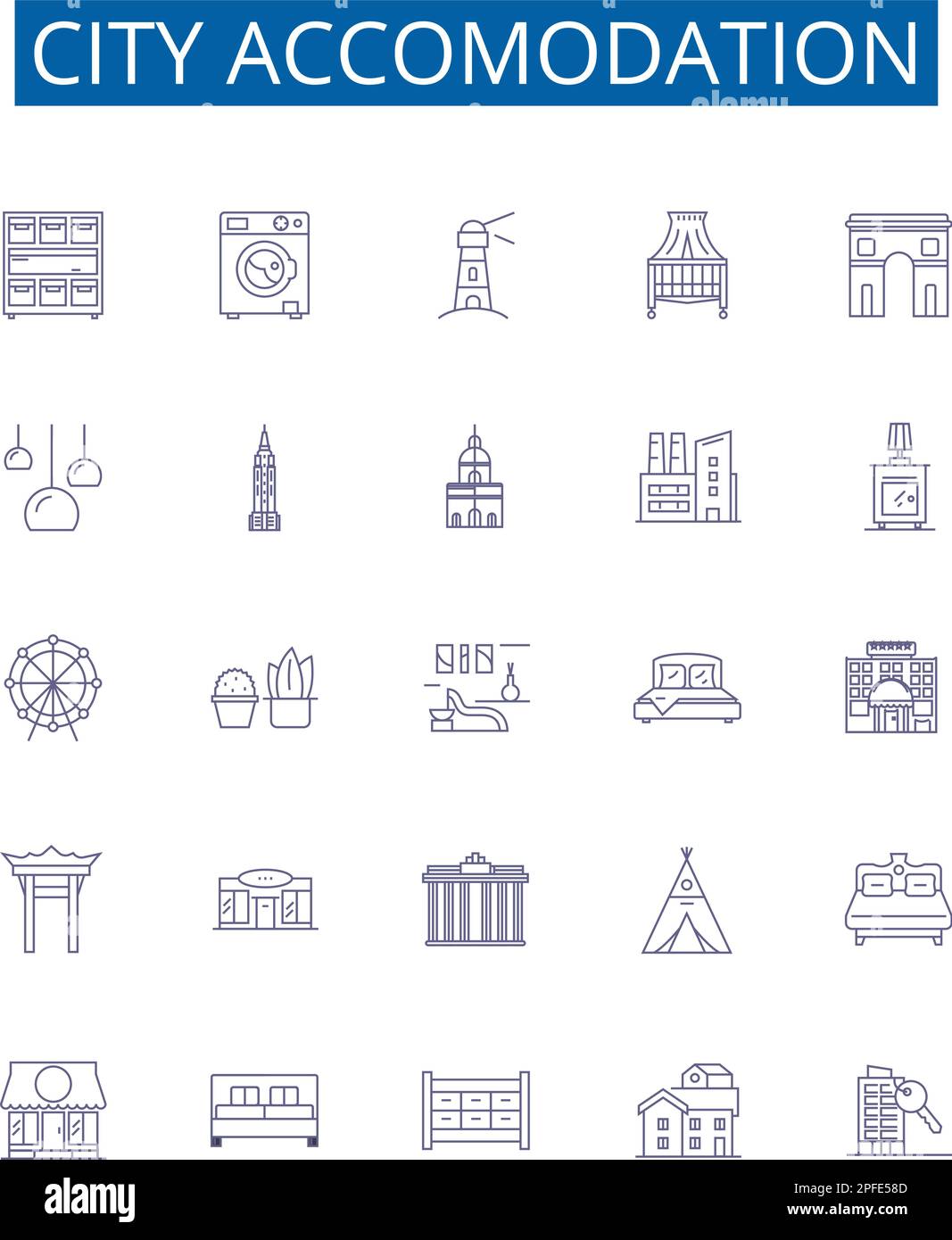 City accomodation line icons signs set. Design collection of Lodging ...