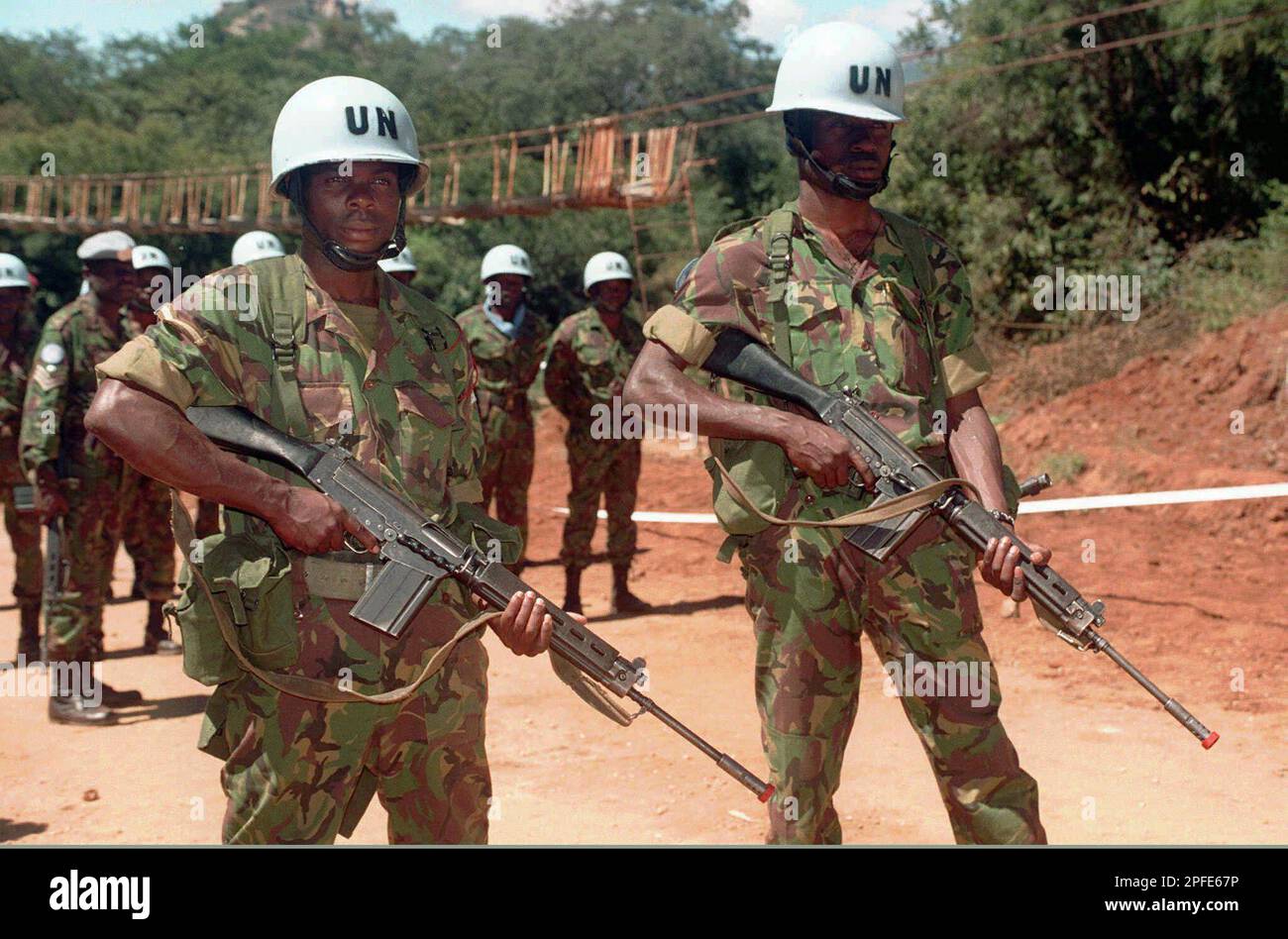 ADVANCE FOR SUNDAY, MAY 25-- Armed U.N. soldiers are seen during ...