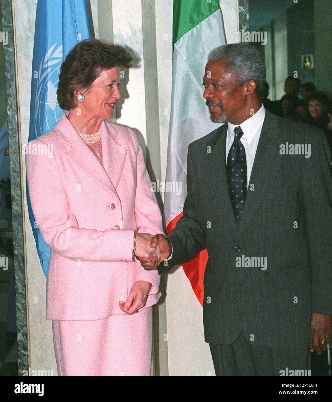 The President of Ireland Mary Robinson is greeted by United Nations ...