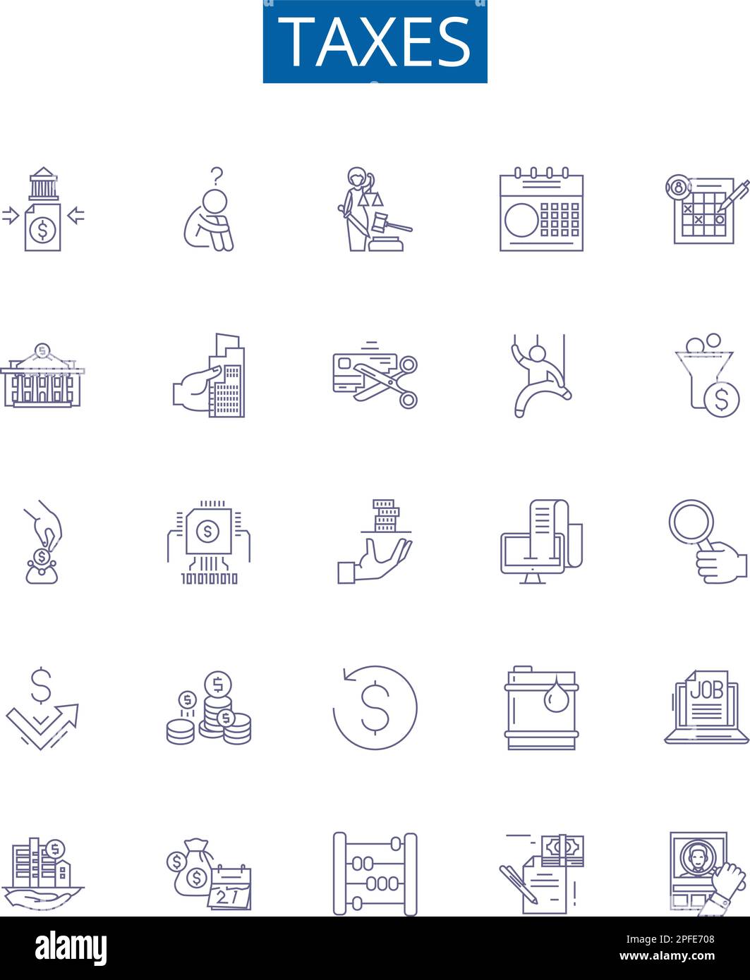 Taxes line icons signs set. Design collection of Levy, Duty, Tariff, Excise, Deduction ...