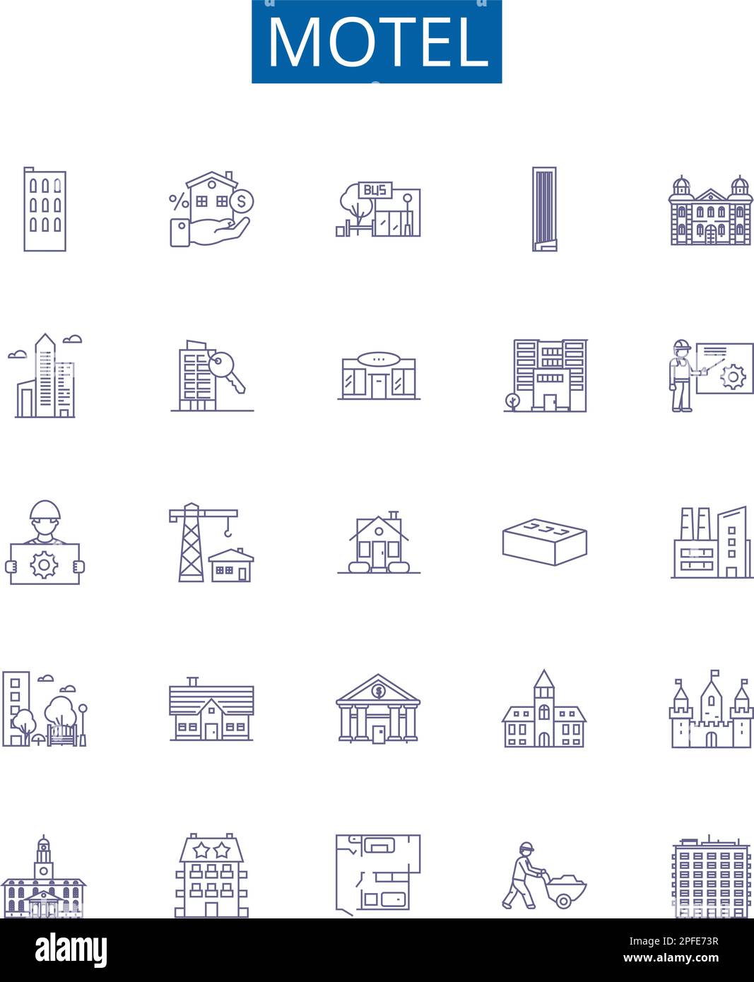 Motel line icons signs set. Design collection of Lodging, Inn, Stopover ...