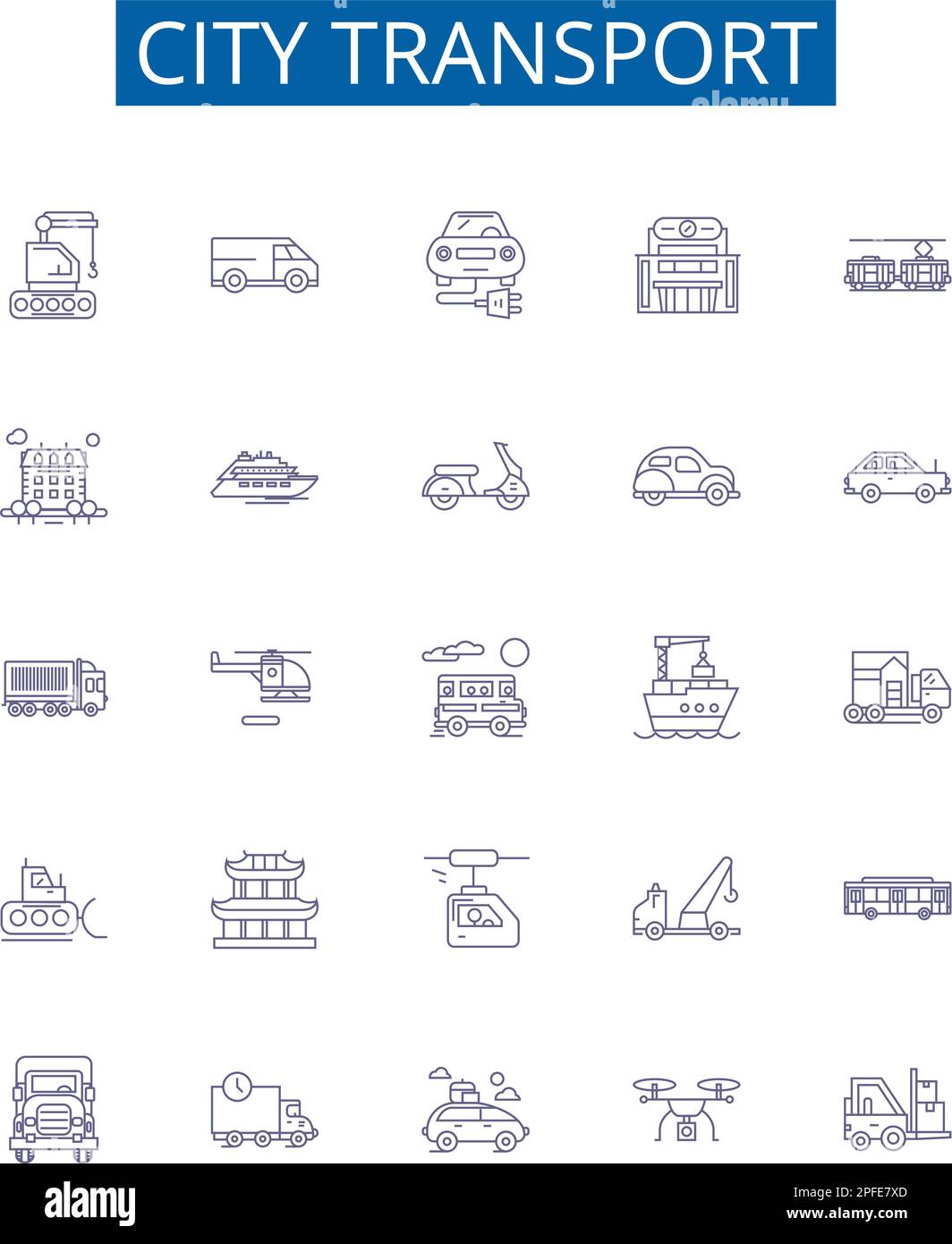 City transport line icons signs set. Design collection of Urban, Transportation, Bus, Subway ...
