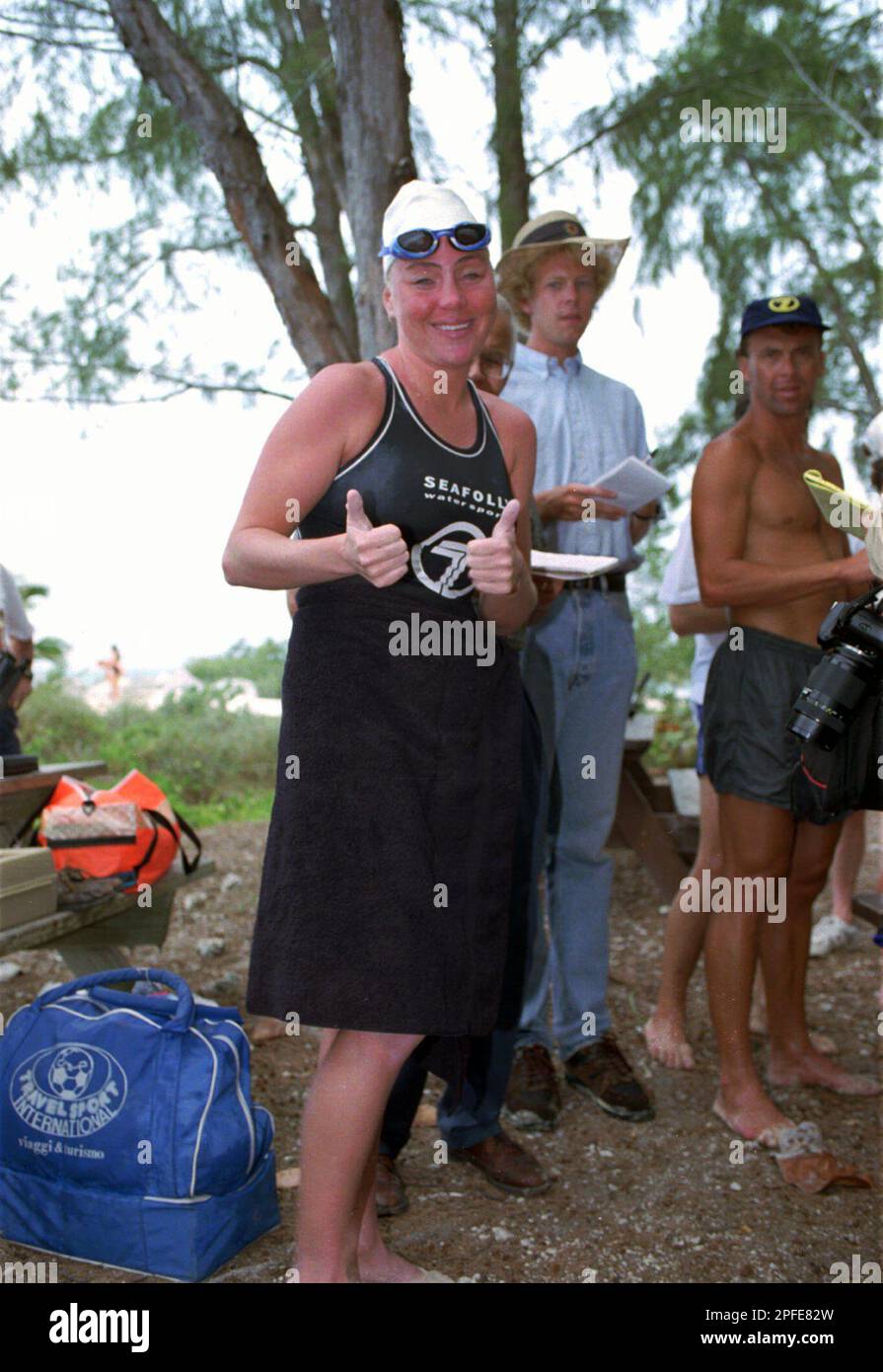 Susie Maroney, 22, of Australia, gives thumbs up at Ft. Zachary Taylor ...