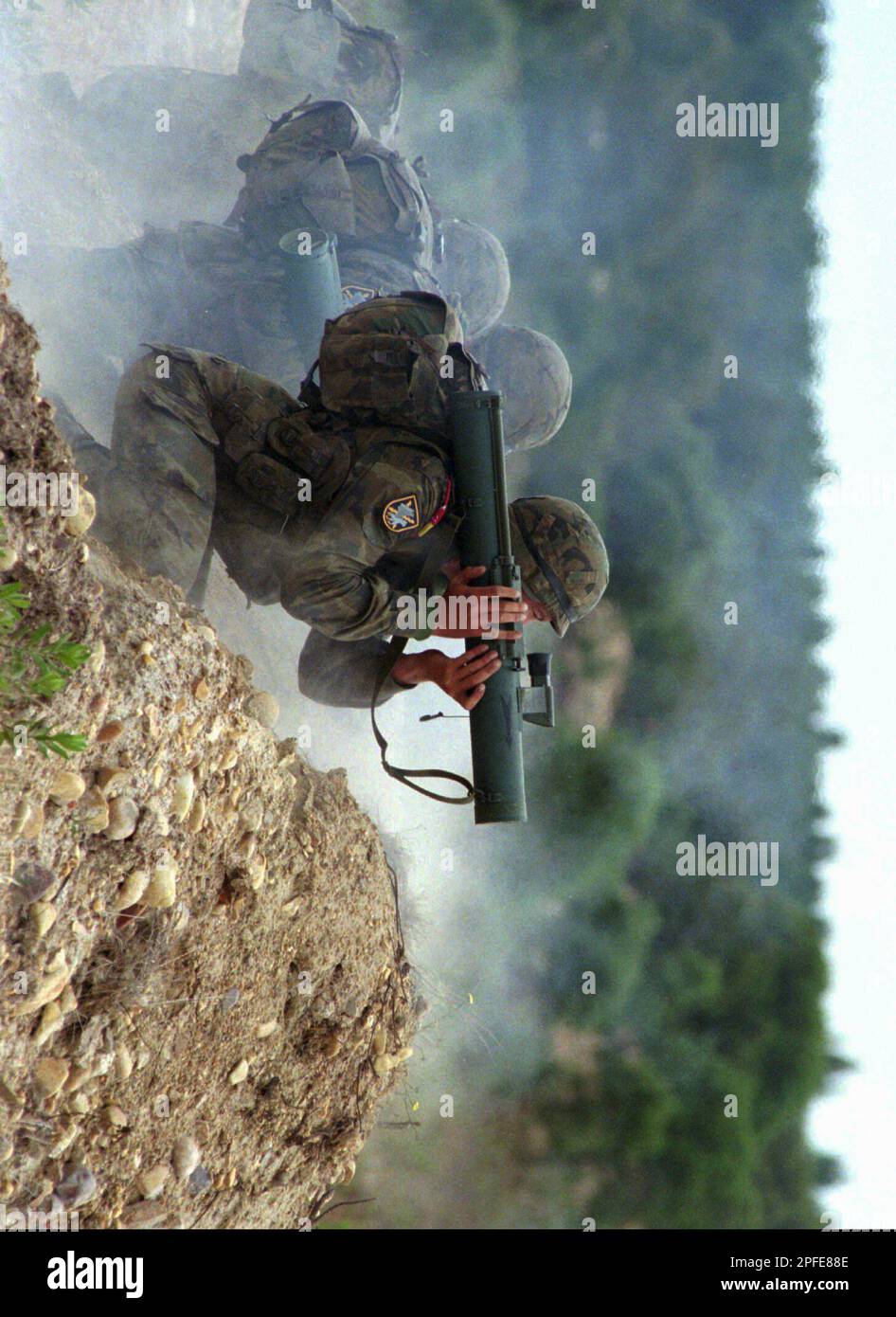 Spanish soldiers fire rocket propelled grenades during a NATO exercise ...