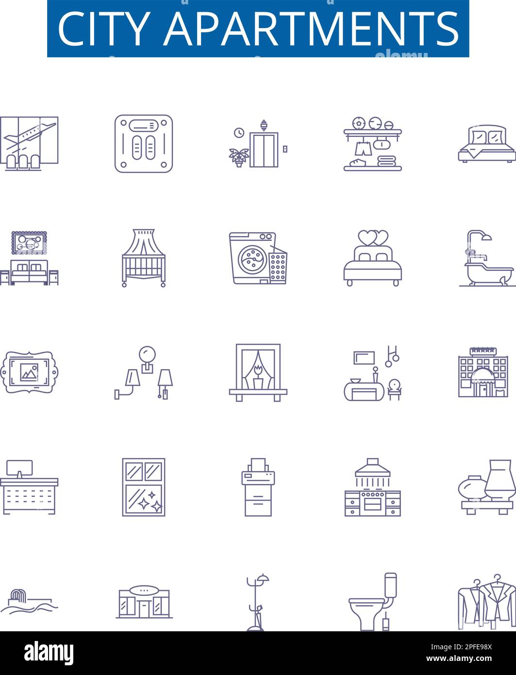 City apartments line icons signs set. Design collection of Apartments ...