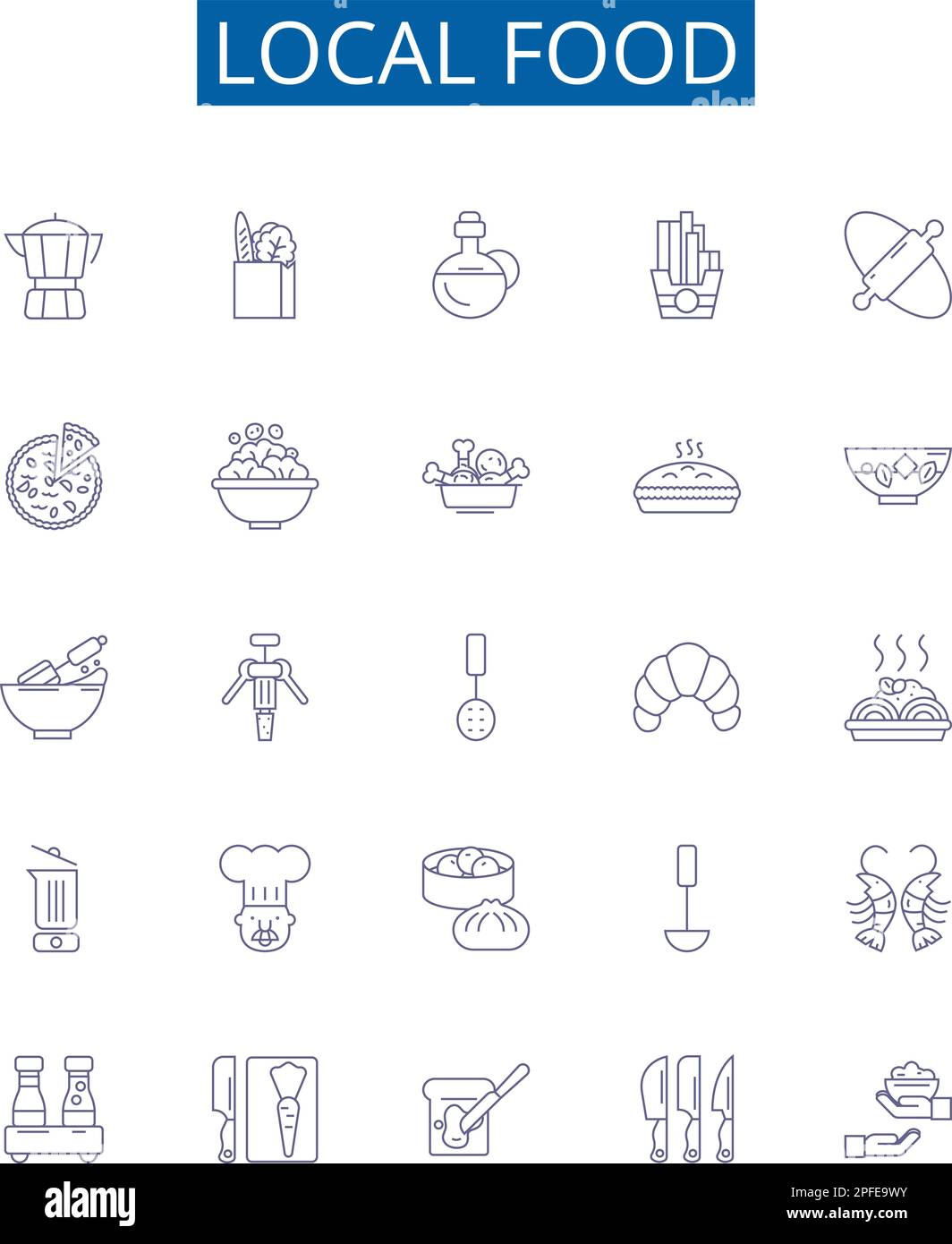Local food line icons signs set. Design collection of Cuisine, Region ...