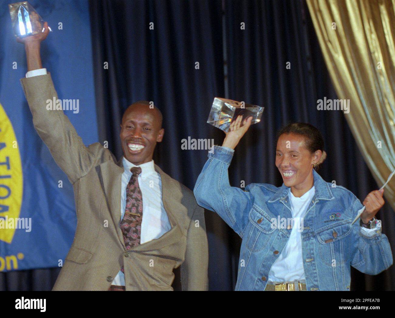 Overall first place winners in the Boston Marathon, Lameck Aguta of ...