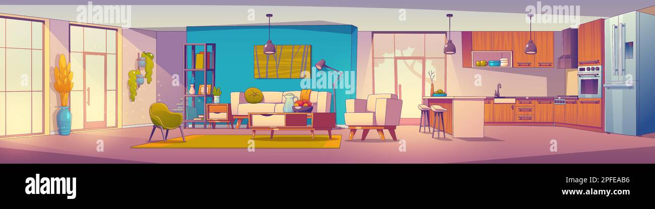 Scandinavian studio apartment design. Vector cartoon illustration of ...