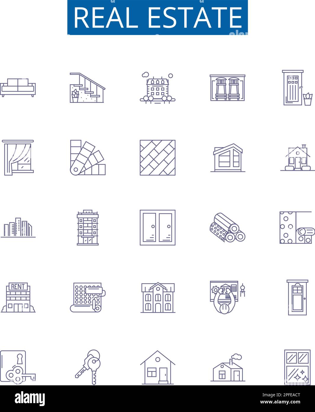 Real estate line icons signs set. Design collection of Property, Homes, Land, Houses, Investment ...