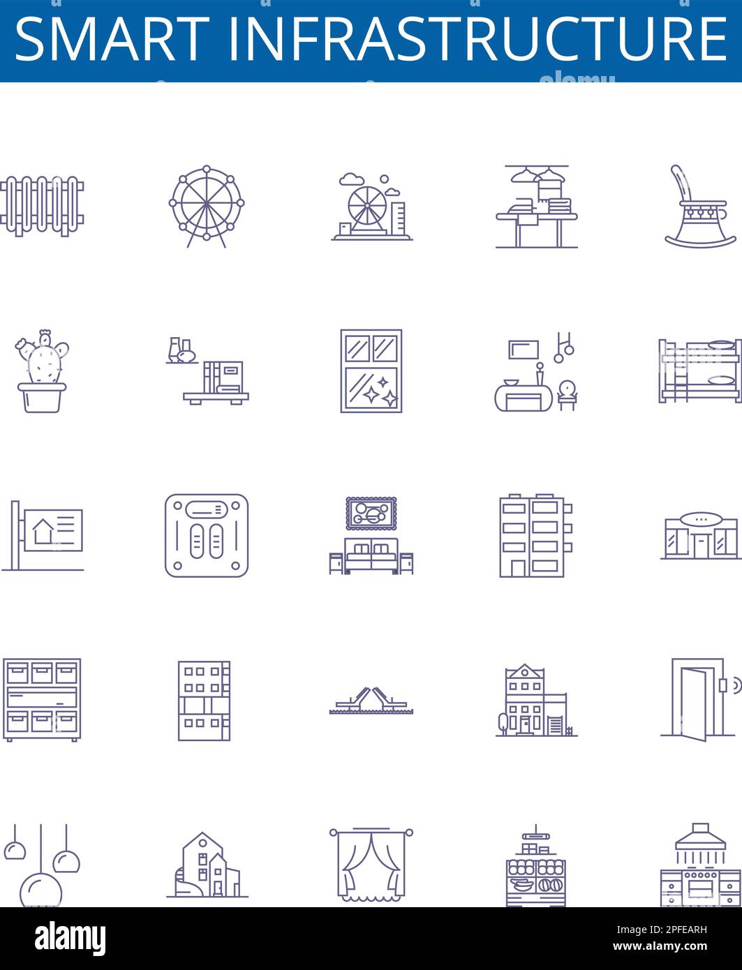 Smart infrastructure line icons signs set. Design collection of Smart, Infrastructure, Network ...