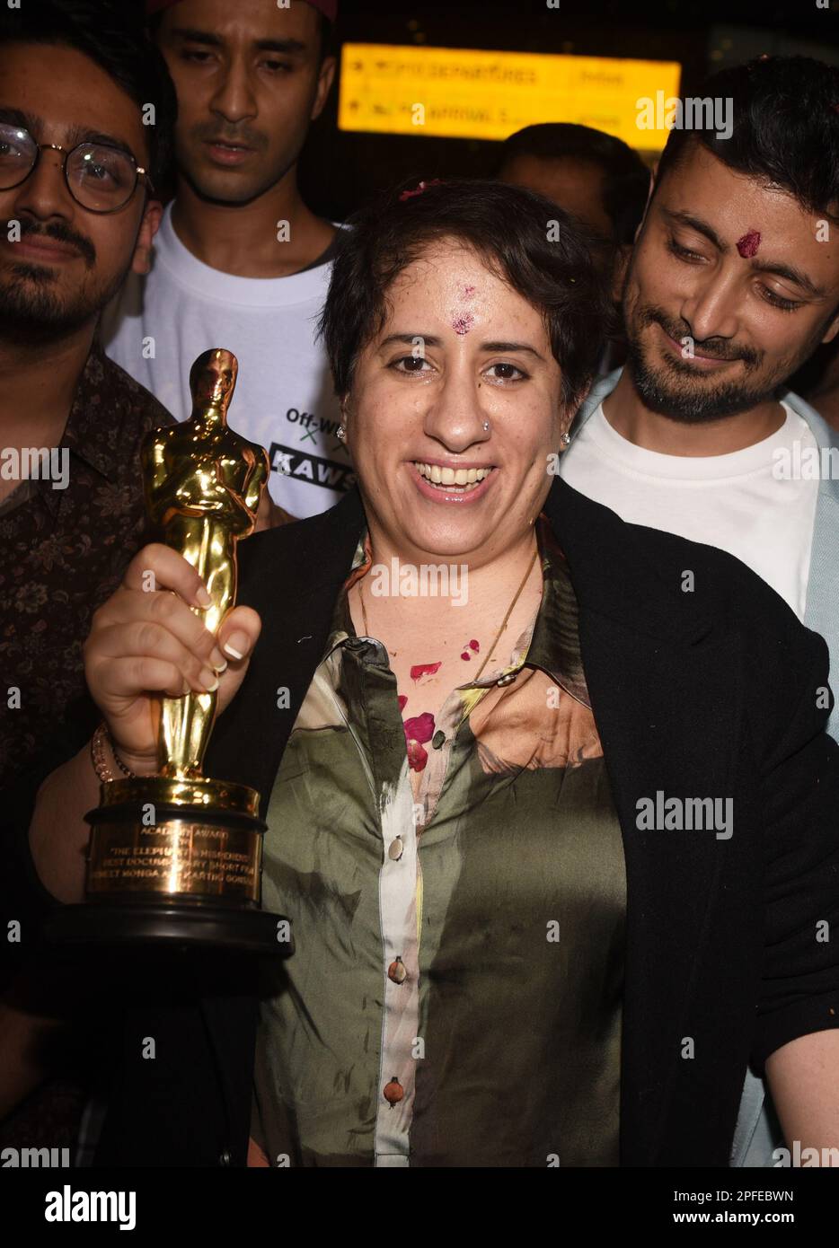 Mumbai, India. 17th Mar, 2023. Oscar winner Guneet Monga for her ...
