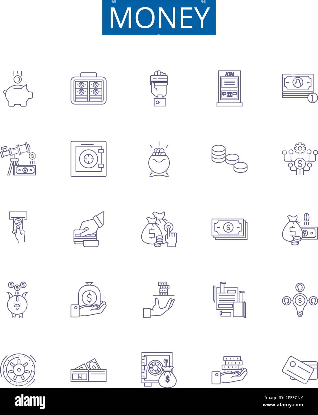 Money line icons signs set. Design collection of Cash, Currency, Wealth ...