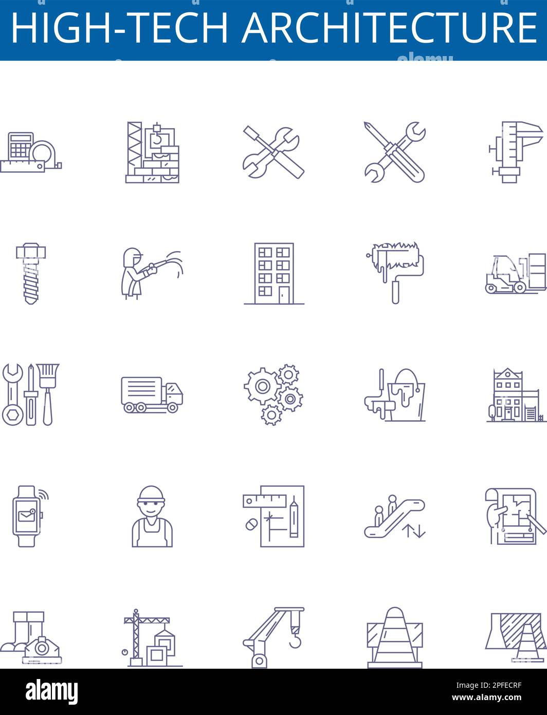 High Tech Architecture Line Icons Signs Set Design Collection Of High