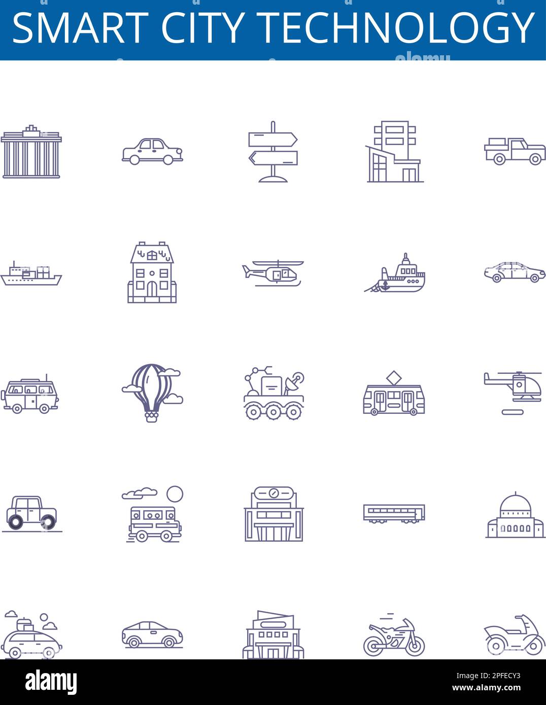 Smart city technology line icons signs set. Design collection of Smart ... Smart city technology line icons signs set. Design collection of Smart ...