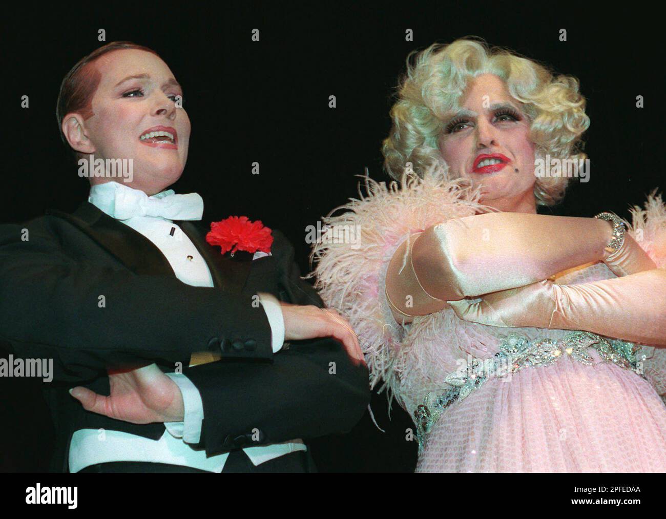 New York Mayor Rudolph Giuliani, right, dressed in drag as a role in ...