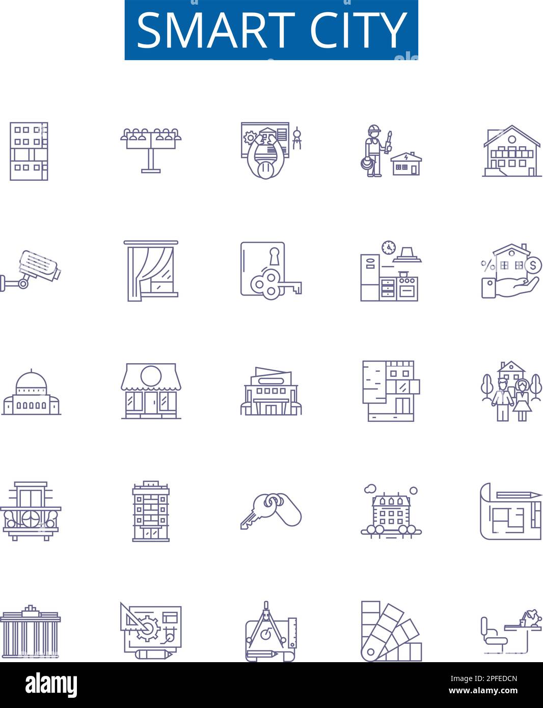 Smart city line icons signs set. Design collection of Smart, City, Intelligent, Connected ...
