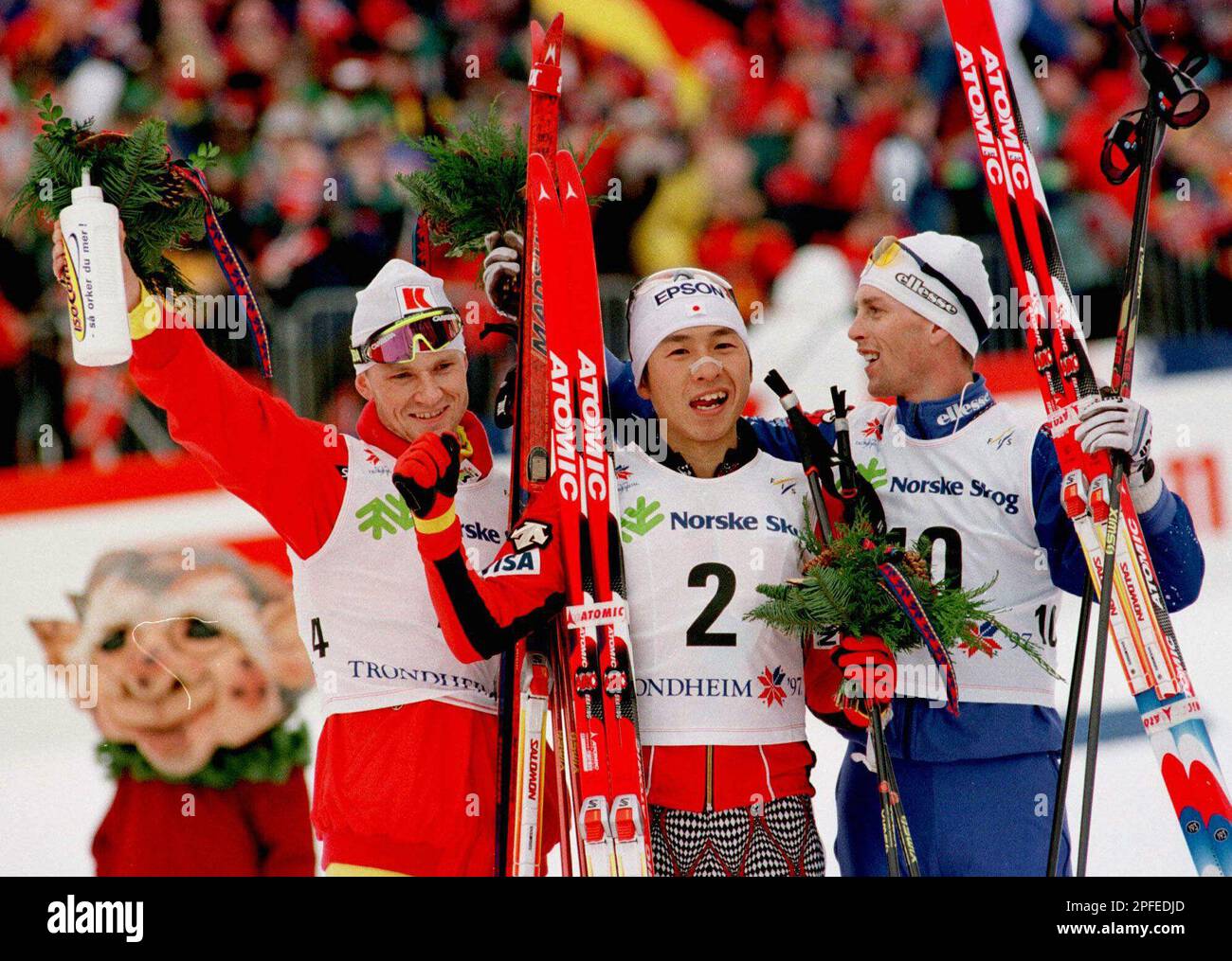 The medal winners of the Nordic Combined event of the ongoing Nordic ...