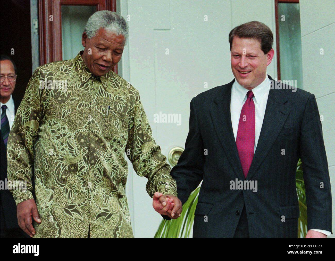 South African President Nelson Mandela, left, and U.S. Vice President ...