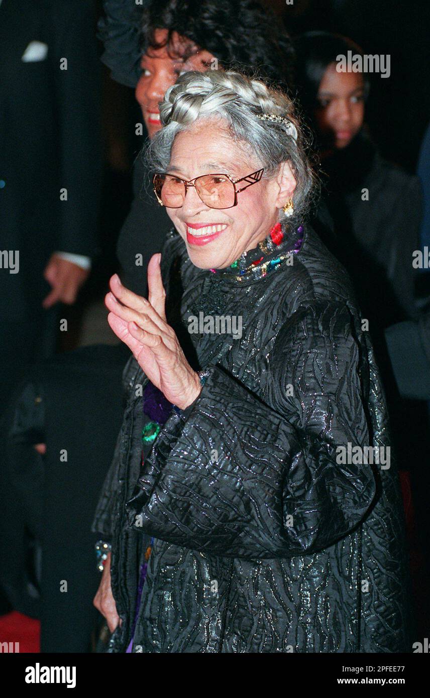 Civil rights pioneer Rosa Parks smiles as she arrives at the 28th ...