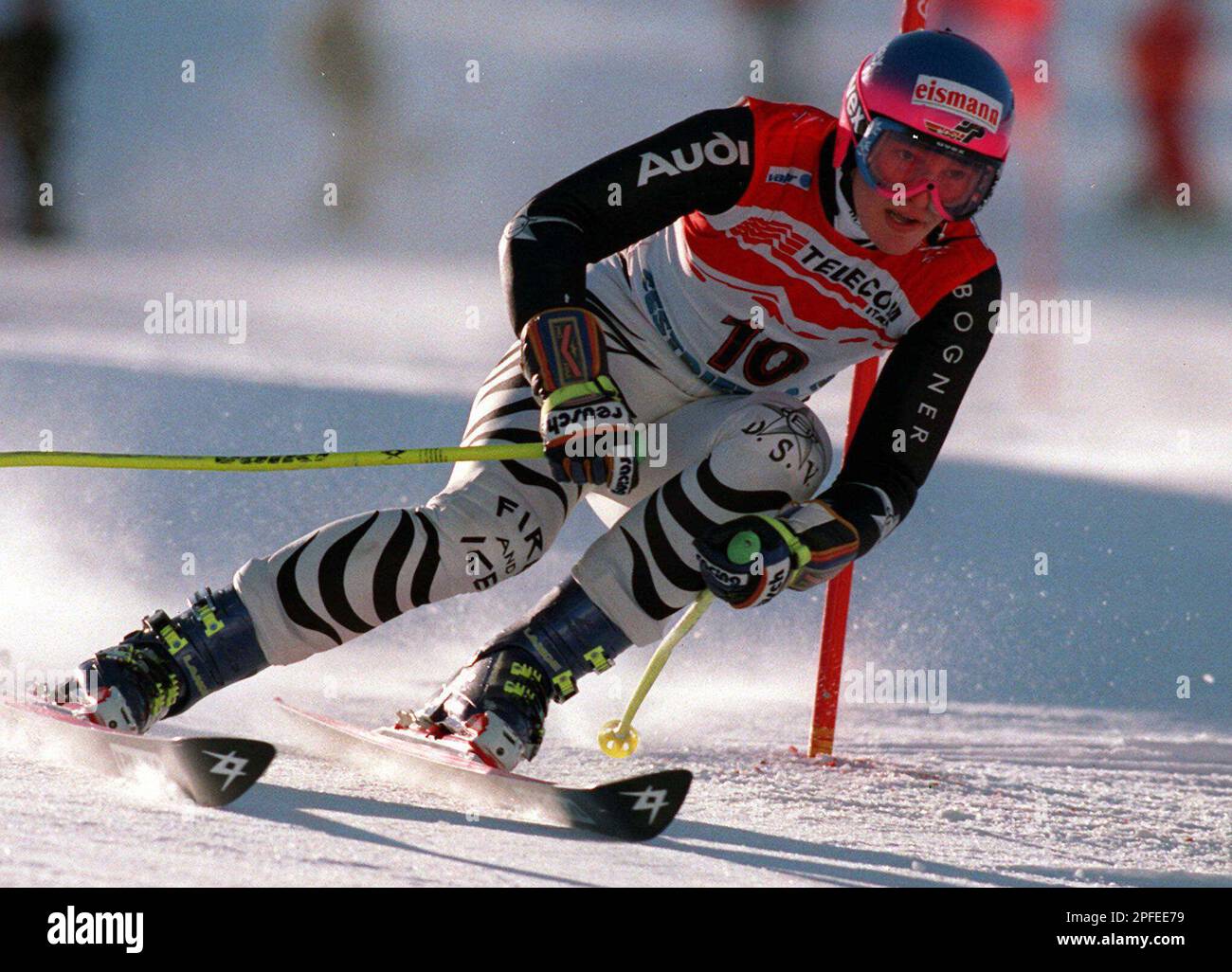 Hilde Gerg of Germany passes a gate during the first run of the women's ...