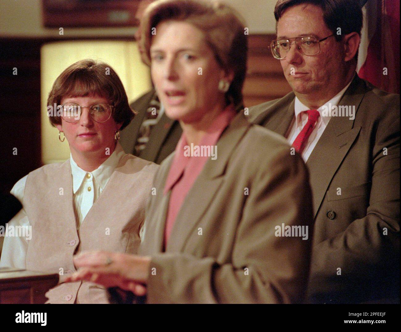 Karen Wengert, left, and her husband Ron, listen to New Jersey Gov ...