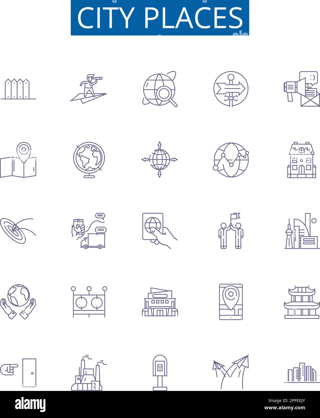 City places line icons signs set. Design collection of Town, Metropolis ...