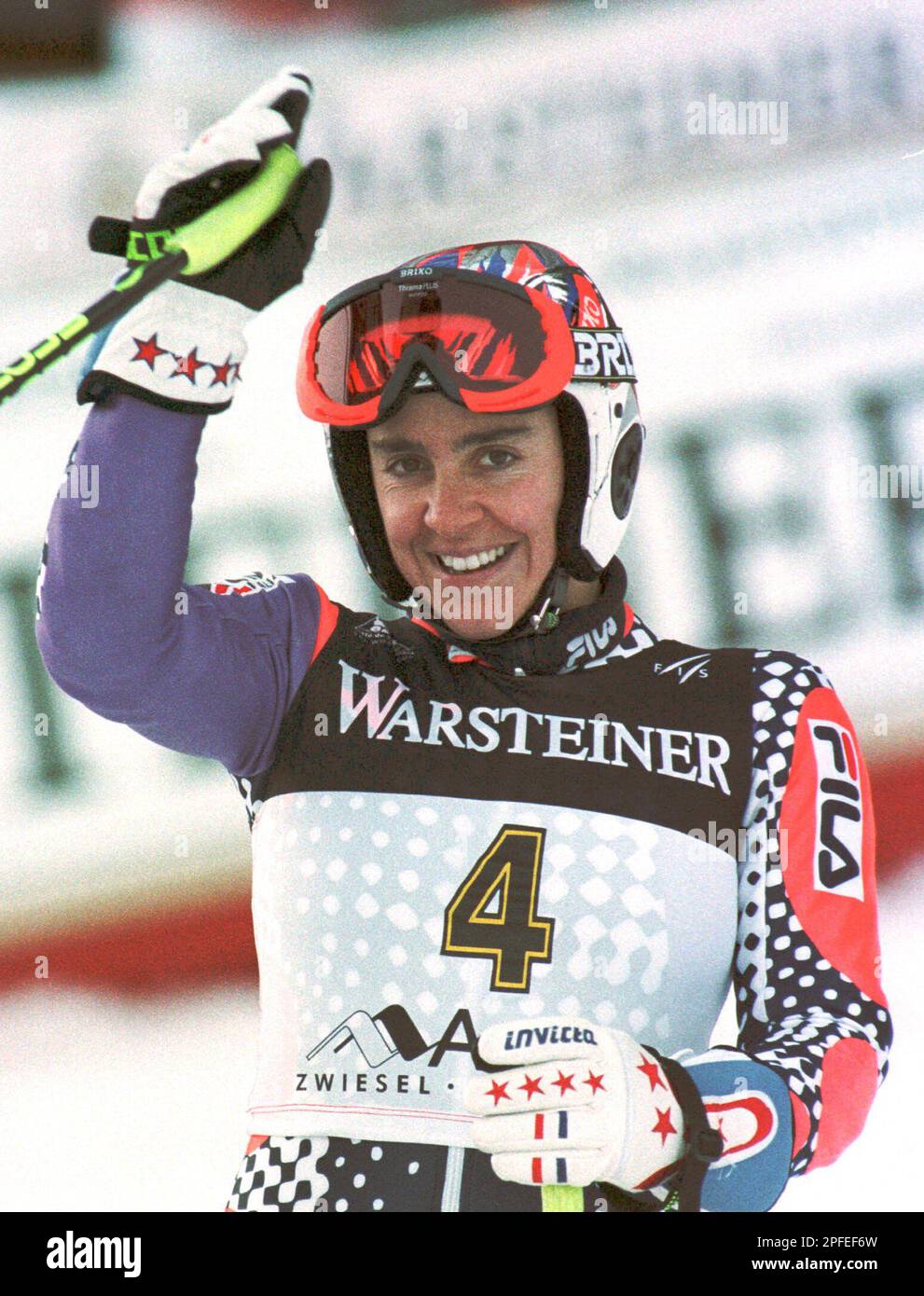 Italy's Deborah Compagnoni waves to the crowd after finishing her ...
