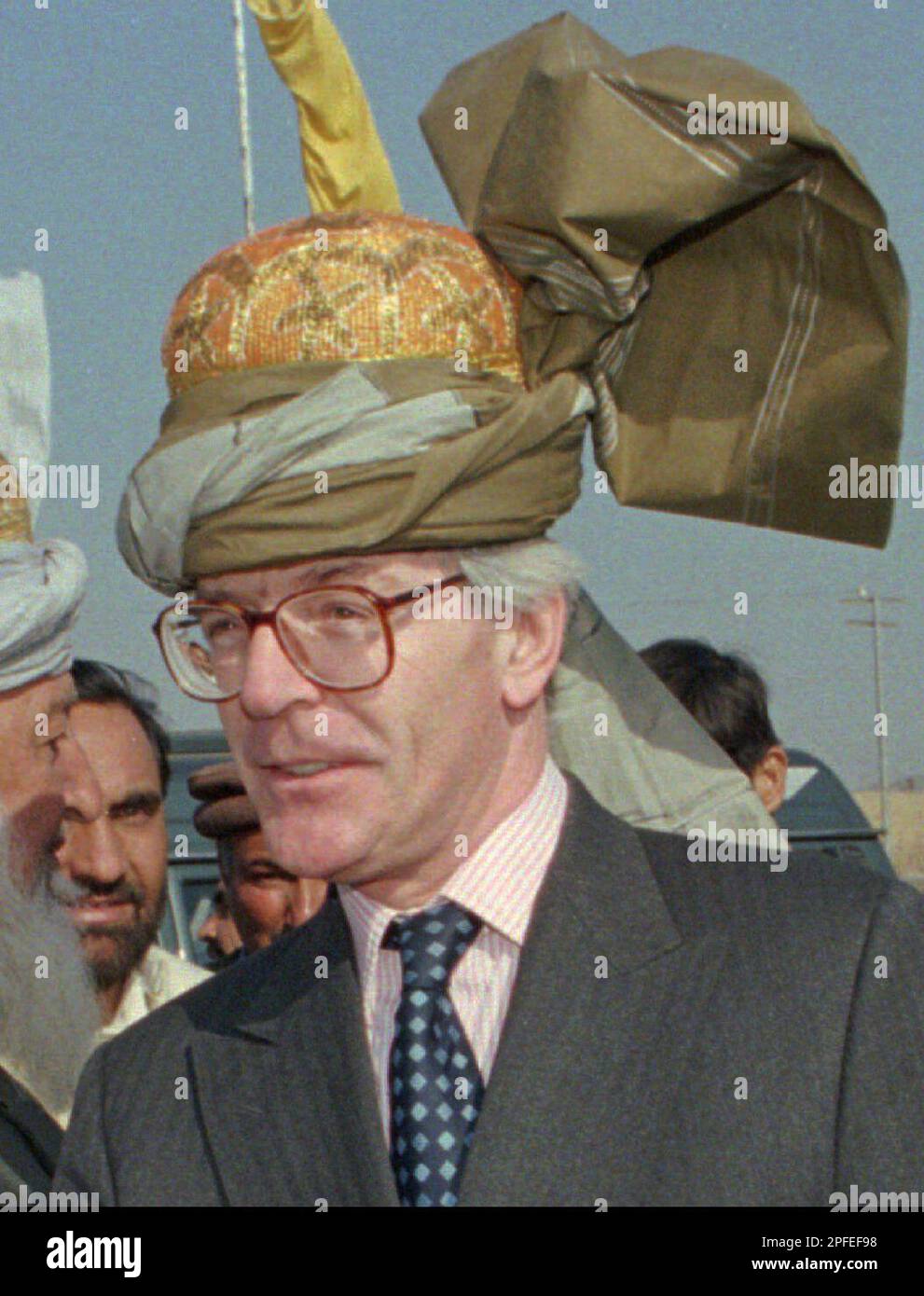 British Prime Minister John Major wears a traditional tribal turban ...